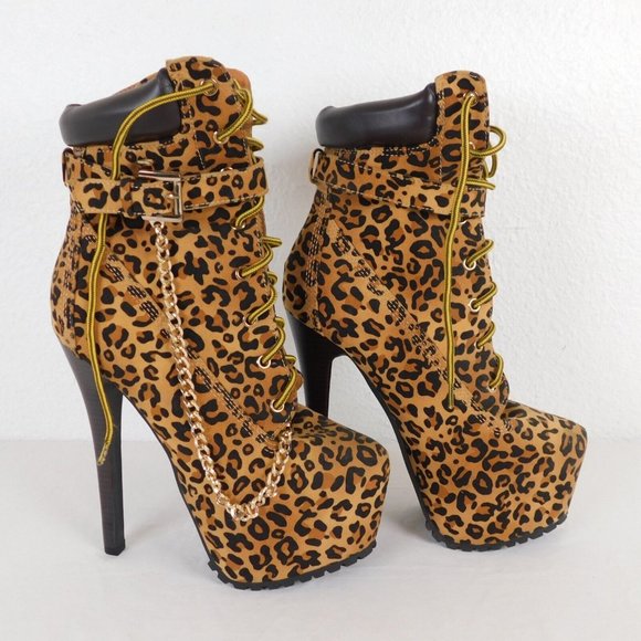 Ami Clubwear | Shoes | Ami Clubwear Women Leopard Print Work Bootie Ankle Strap Sz 9 Sexy 65 ...